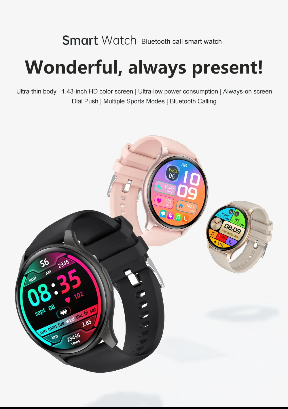 2024 New Arrival Smart Wearing Smartwatches Zw60 1.43'' Amoled Full ...