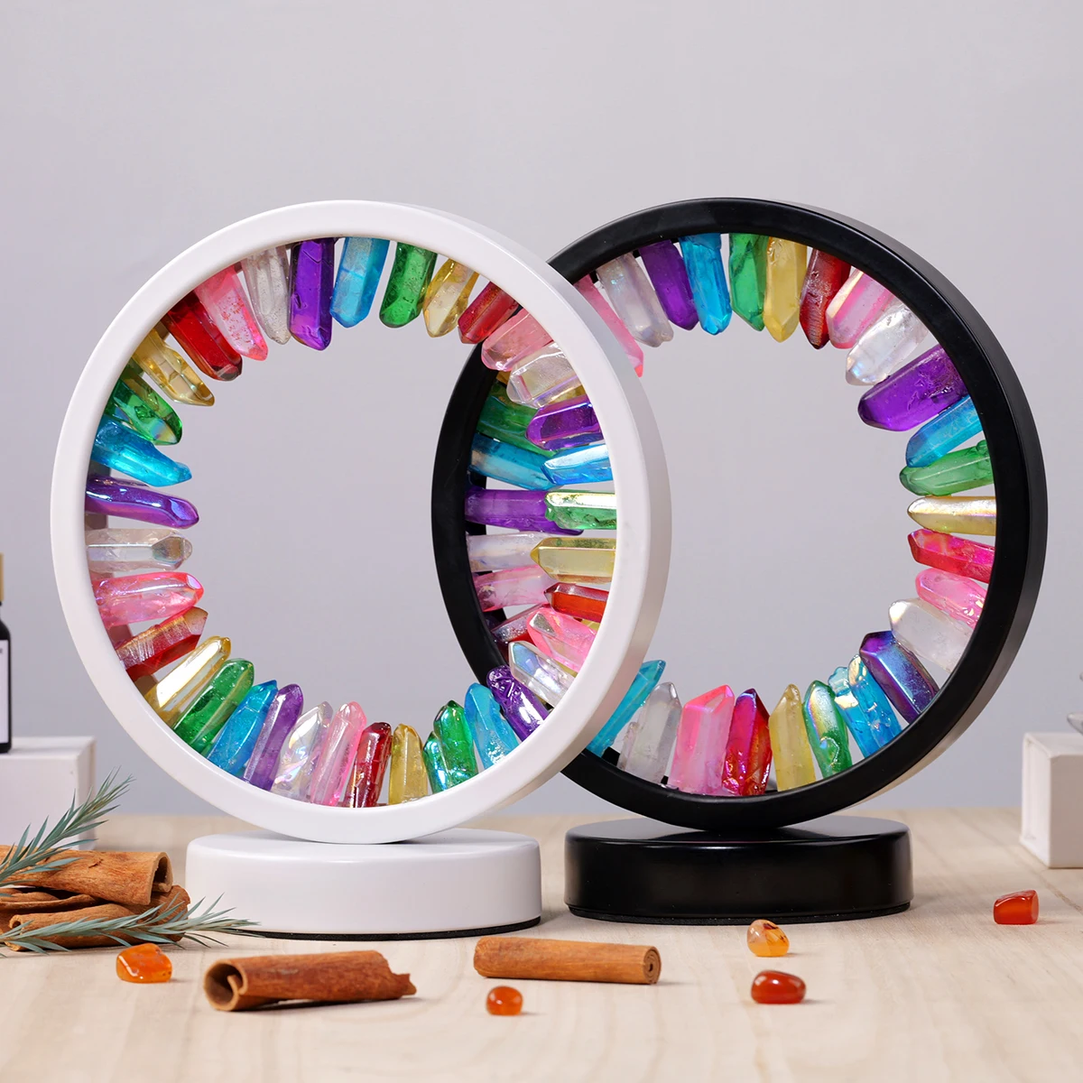 Aura Rainbow Single Crystal Round Lamp - Natural Healing