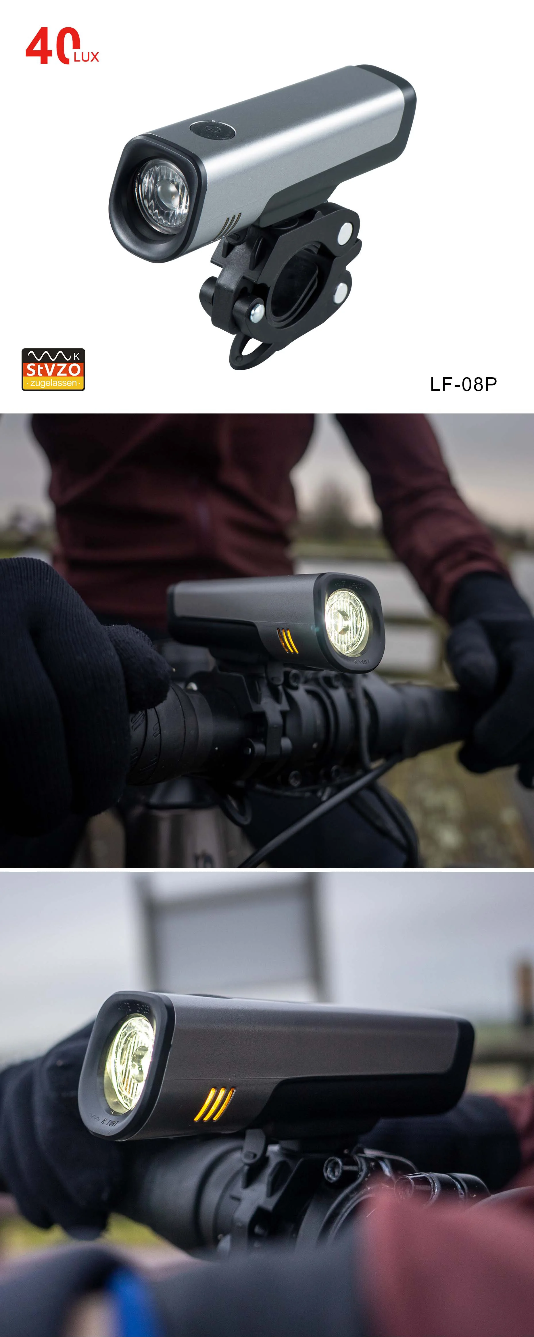 Factory Direct Sate-lite 40lux Usb Rechargeable Bike Light Stvzo ...