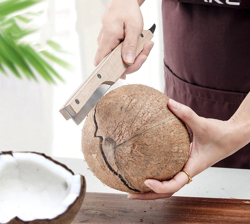 Wooden Handle Coconut Scraper Blades Stainless Steel Coconut Peeler ...