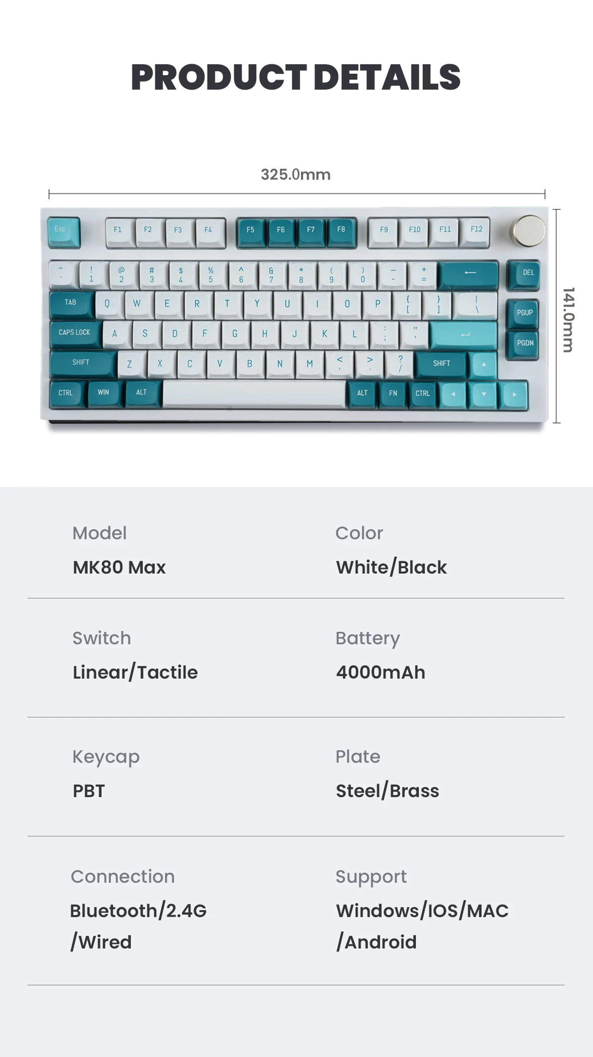 Mk80 Wireless Mechanical Keyboard For Mac Windows,80% Layout Rgb ...