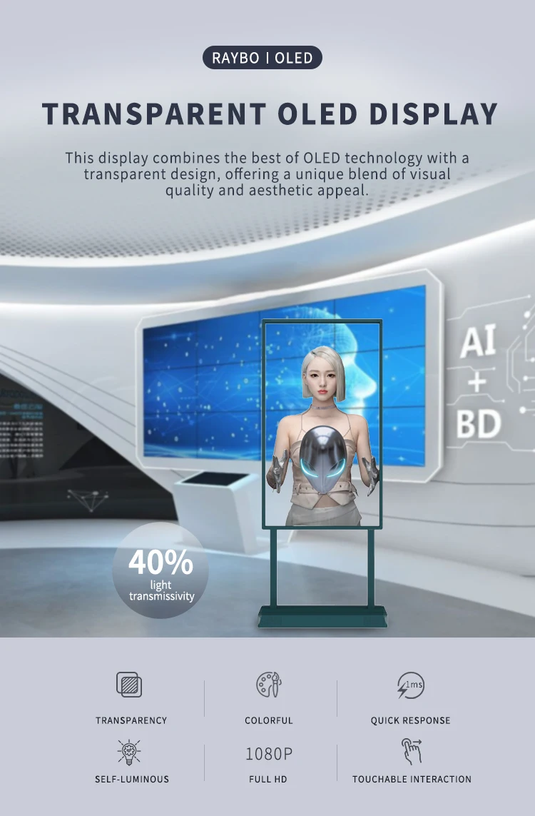 Transparent Oled Display HD Touch Screen AI Digital Human Introduction Advertising Machine ...