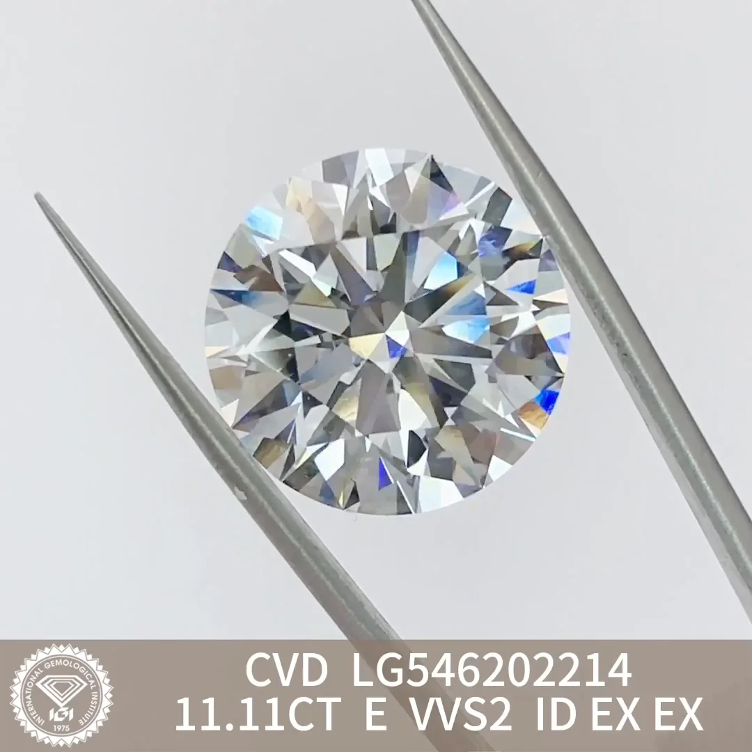 Messi Gems Igi Certificate Diamond Cvd Rd 11.11ct E Vvs2 Id Ex Ex Lab ...