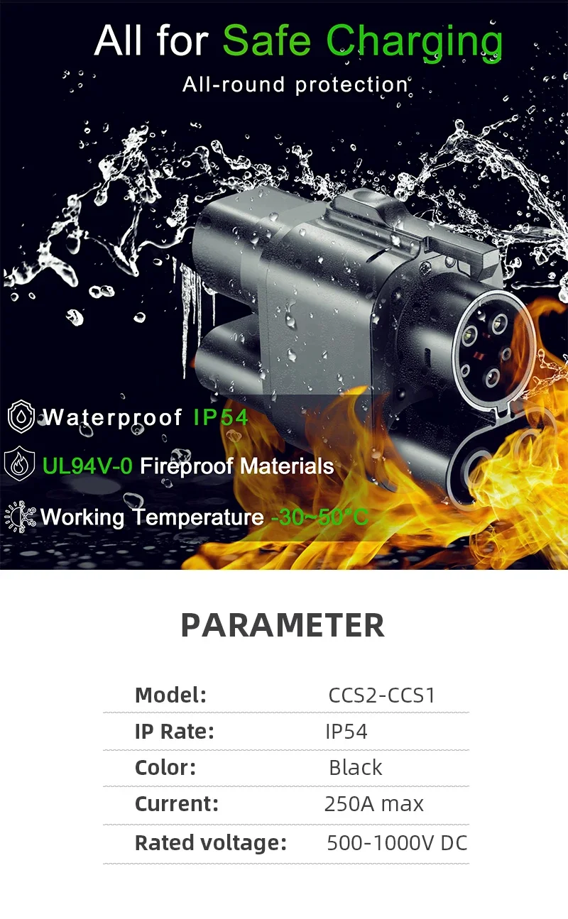 CCS2 to CCS1 Adapter - 250A 1000V 200kw EV Charging Solution