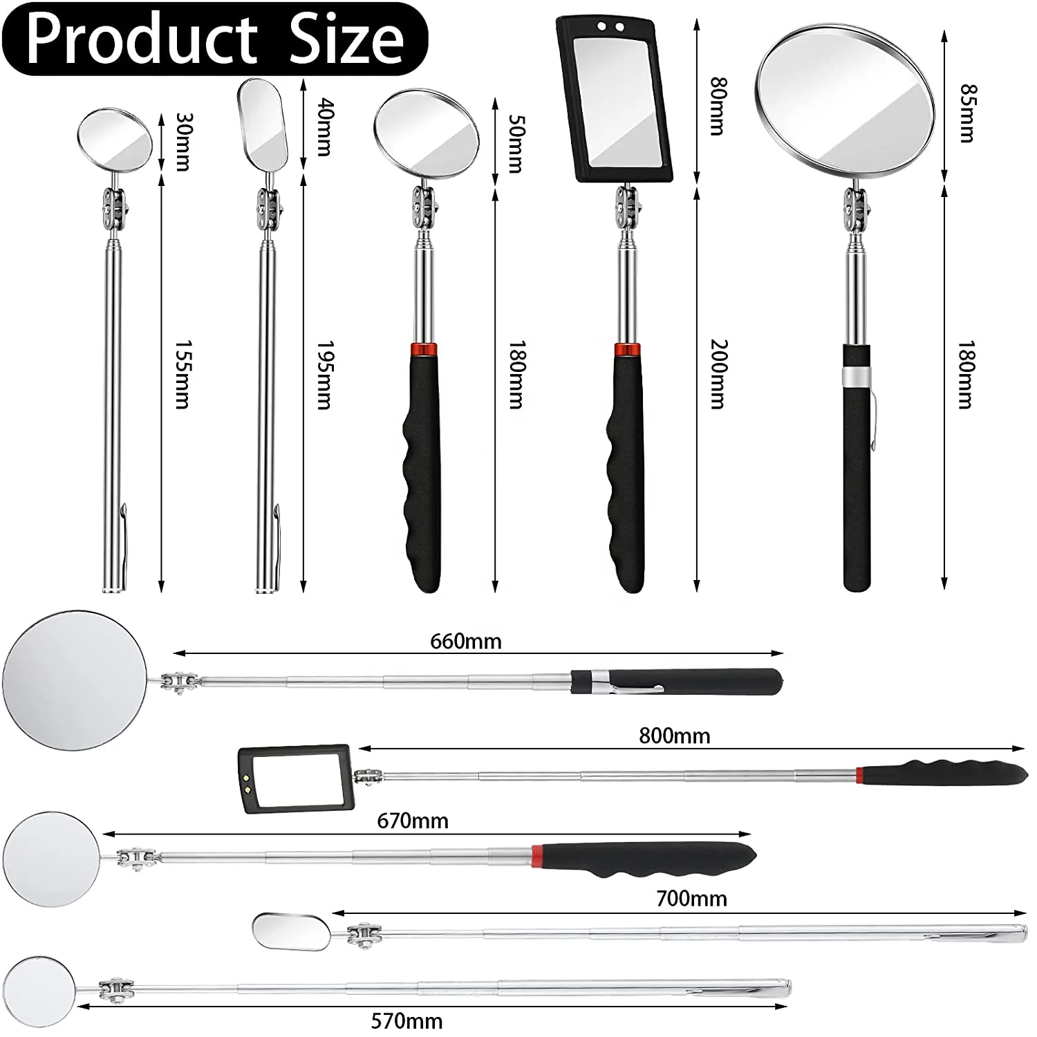Telescoping Inspection Mirror Magnetic Pick up Tool Kit