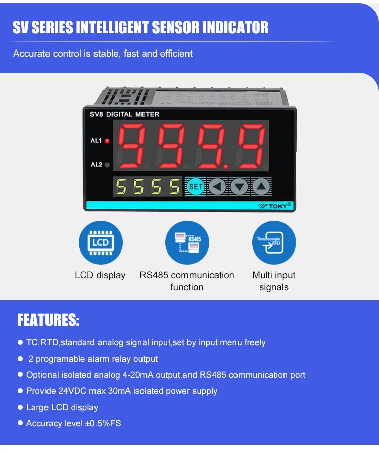TOKY TC RTD Analog Signal Input 2 Programable Alarm Relay Output Pressure Measurement Sensor ...