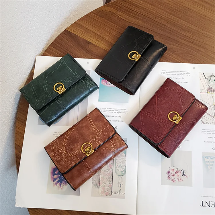 Simple Design Ladies Tri-Fold Wallet Card Holder Short Wallet Mini Pu ...