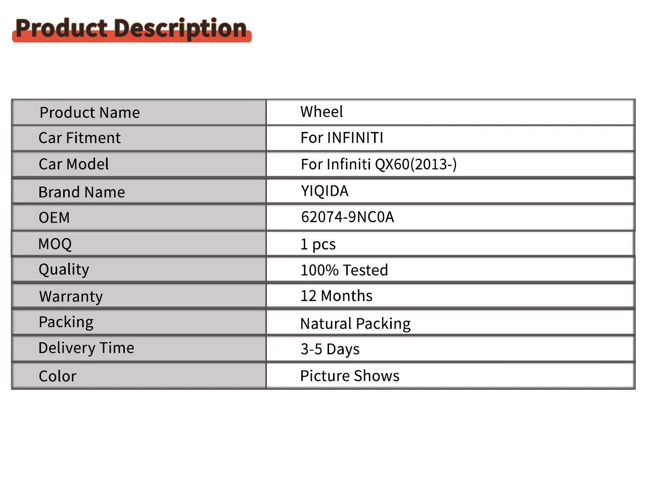 YIQIDA 620749NC0A - Genuine Infiniti QX60 Bodykit Parts