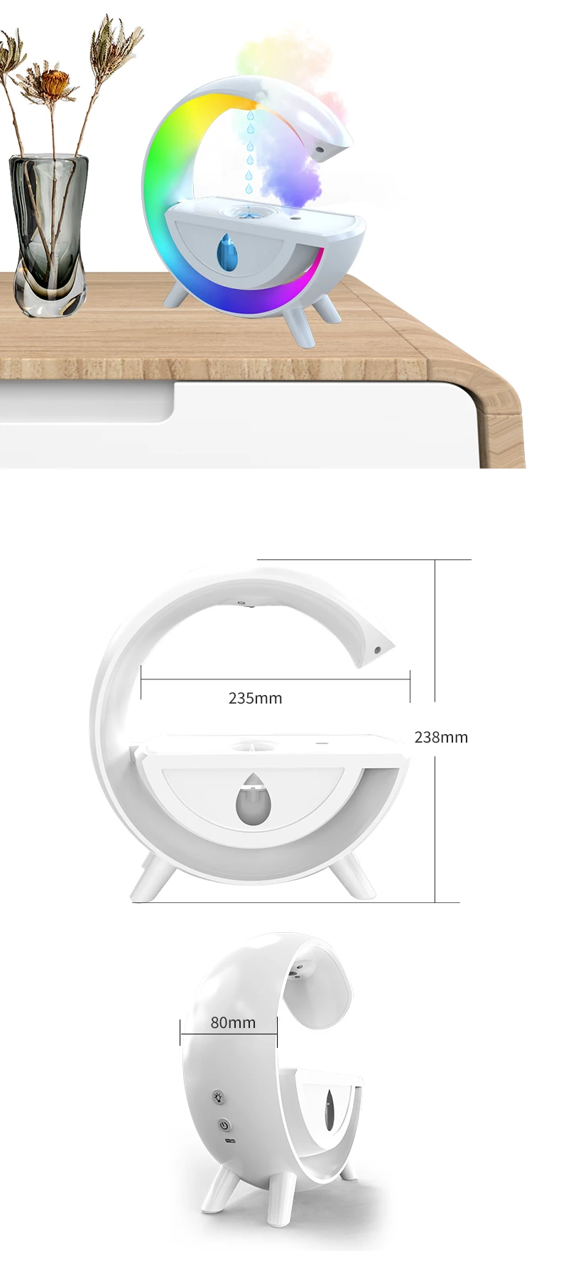 Anti Gravity Air Humidifier 350ml Desktop 7 Colors Light Ultrasonic ...