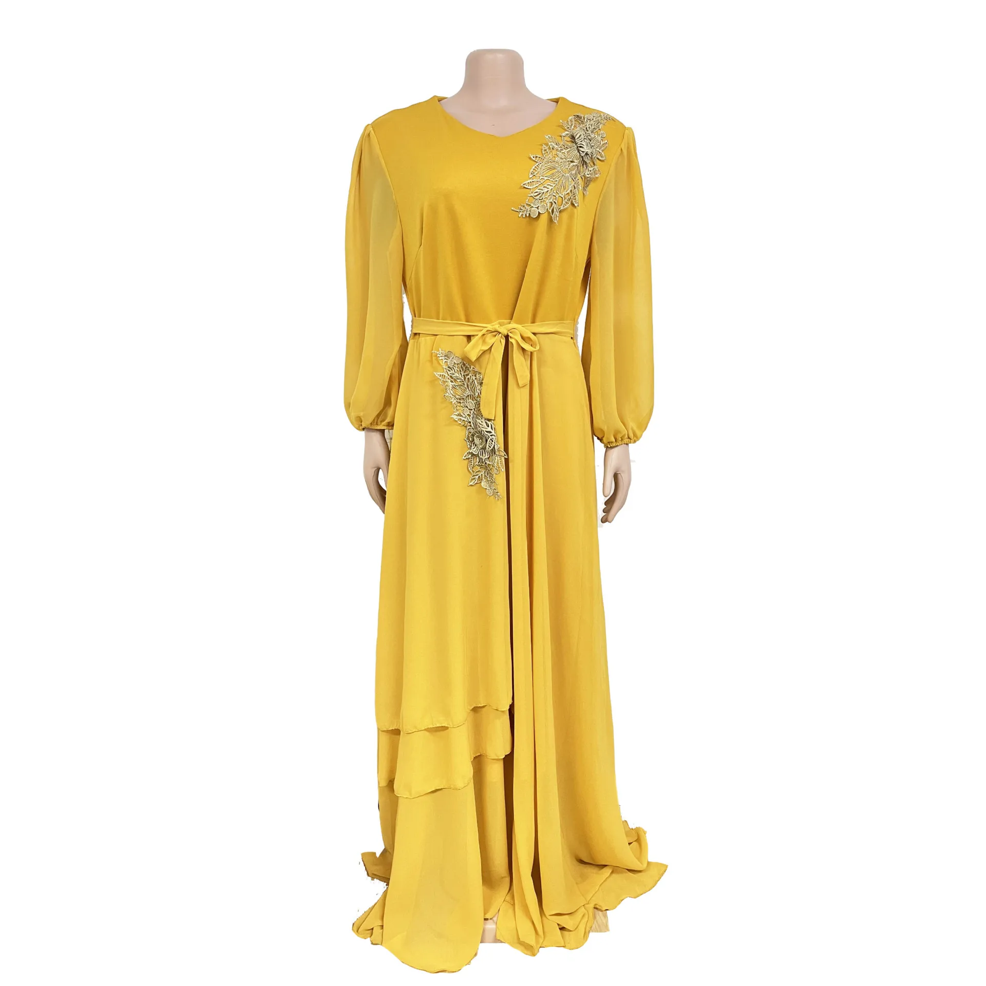 Elegant Muslim Party Long Dresses Women With Sashes Islamic Clothing ...