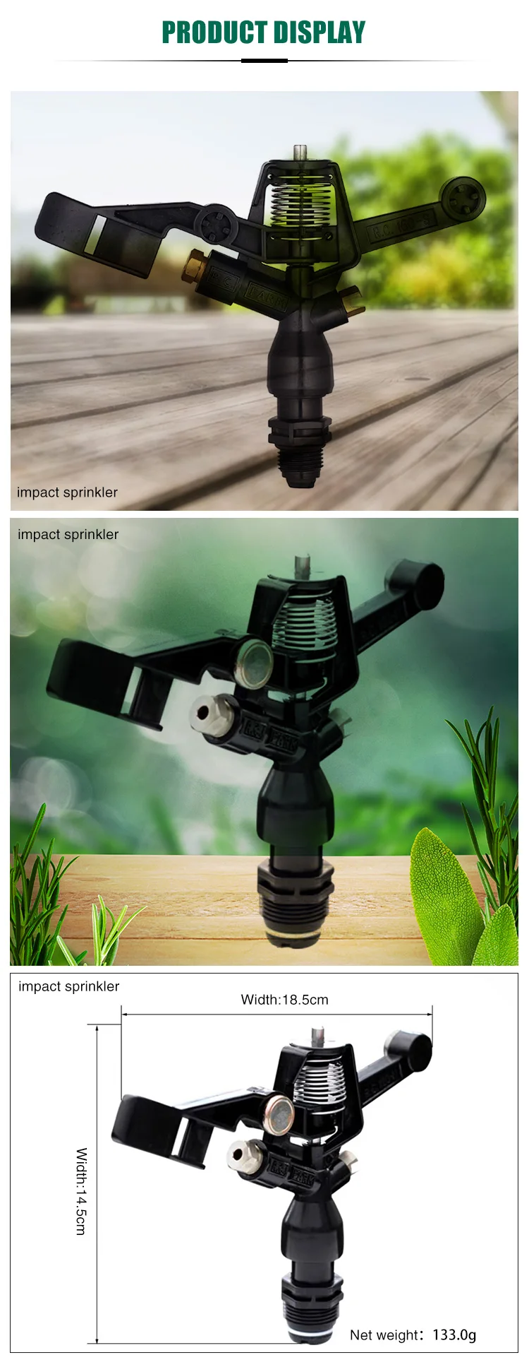 3/4 " Double Nozzles Sprinkler 360 Degree Rotating Plastic Impact ...