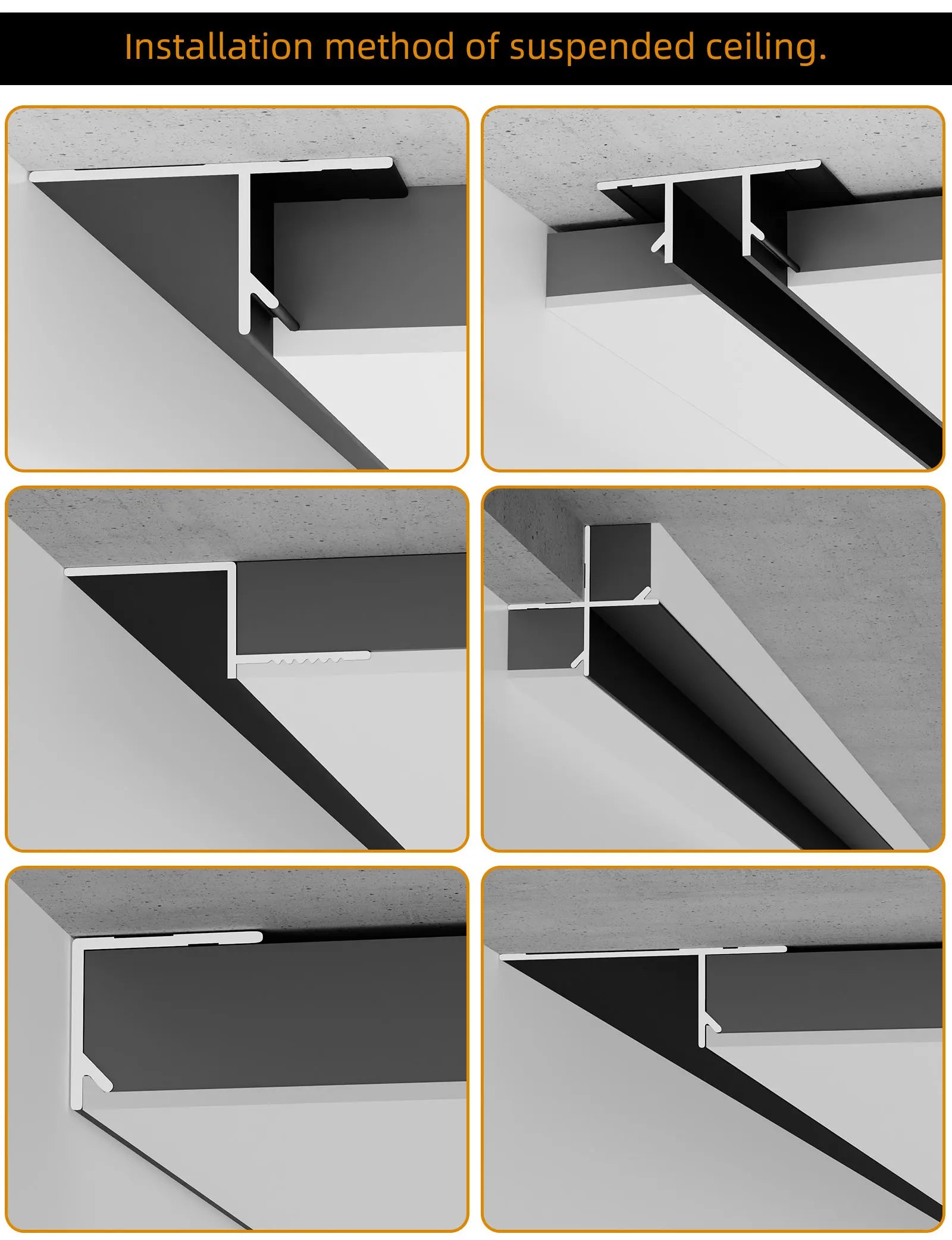 Aluminum Shadow Gap Type Suspended Ceiling Corner Profiles Tile Accessories for Suspended ...