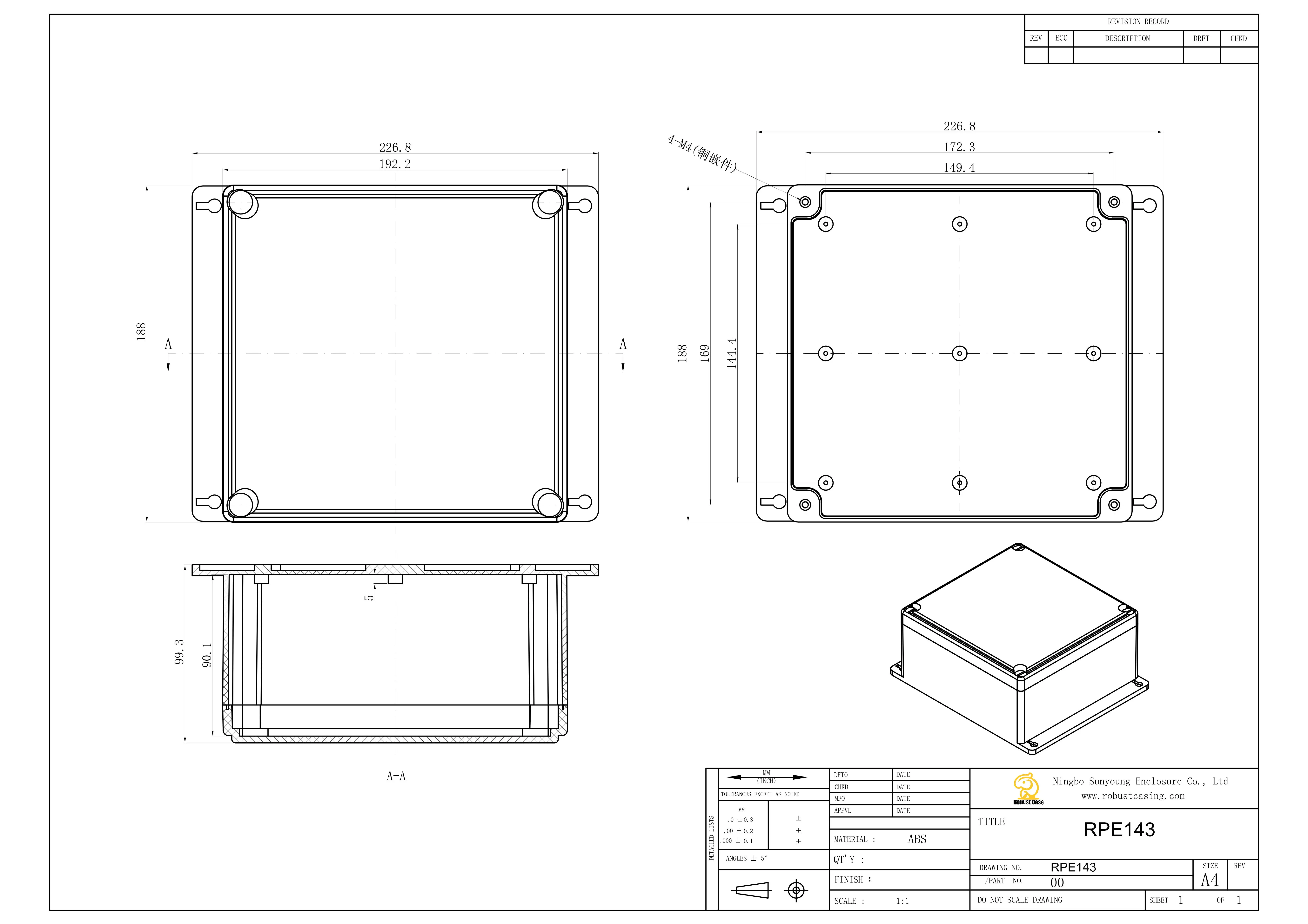 192x185x100mm Abs Ip65 Rating Hard Plastic Waterproof Distribution ...