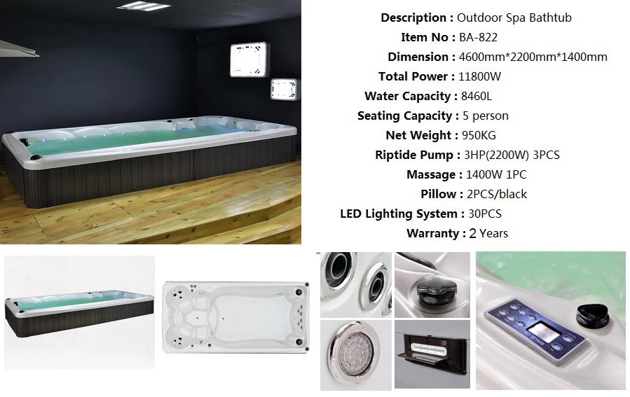 Luxury Swimming Pools Outdoor Large Acrylic Swim Spa Jets with Counter ...