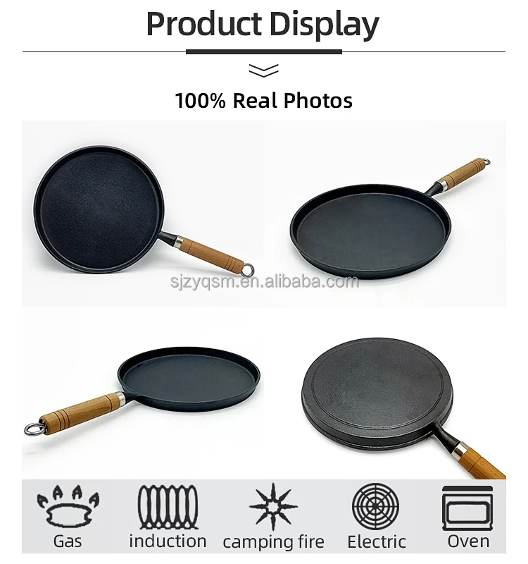 Pre-seasoned Round Cast Iron Skillet Pizza Baking Frying Pan Non-stick ...