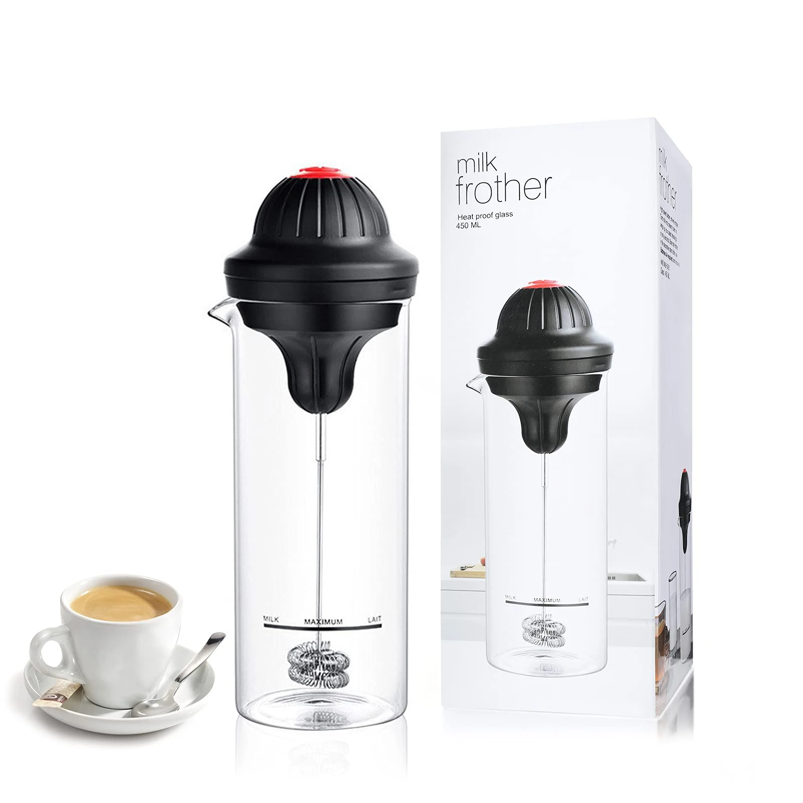 Glass Milk Frother Steamer Automatic Handheld Foam Coffee Maker Egg ...