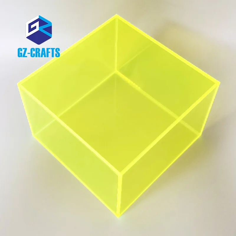 Fluorescent Acrylic Display Cube Neon Green Acrylic 6 Sided Cube Box ...