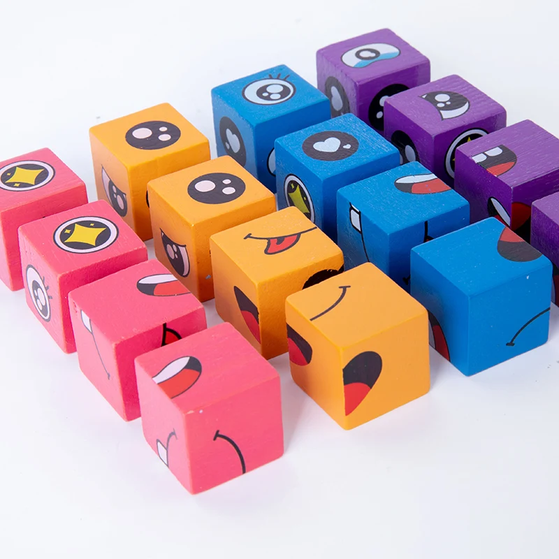 Hot Sale Wooden Toy Face Changing Cube Expression Building Blocks ...