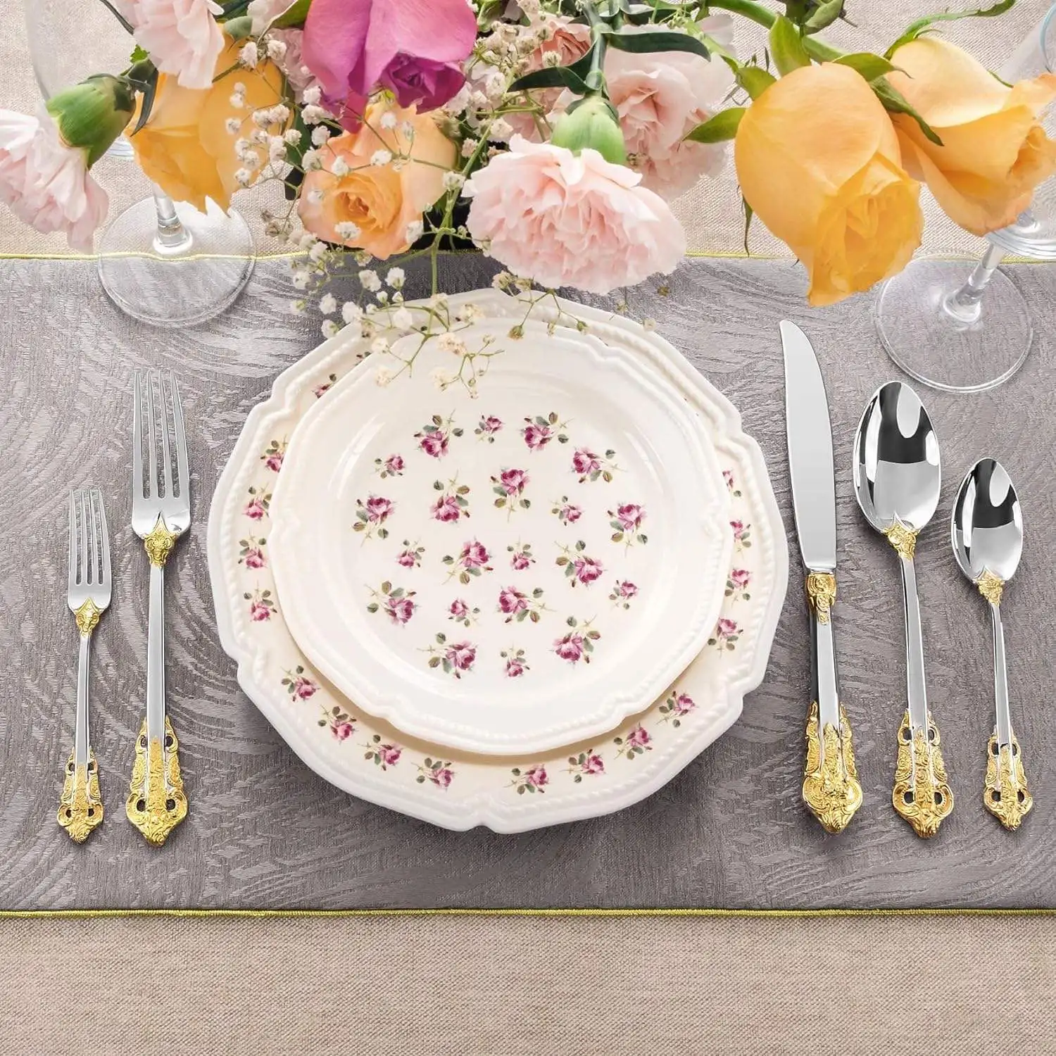 Wedding Cutlery Set Luxury Baroque Spoon Stainless Steel Golden Spoon ...