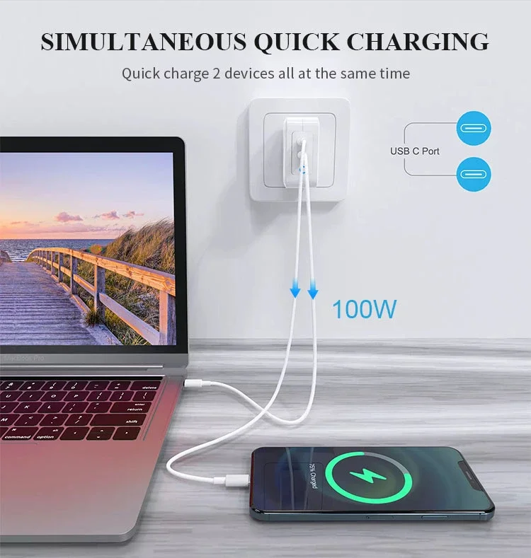 High Power Dual Pd 100w Gan Usb Wall Charger With Blue Led Ling Fast ...