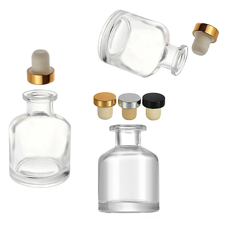 Wholesale Black Silver Gold Cork Stopper Neck 100ml Clear Glass Round ...