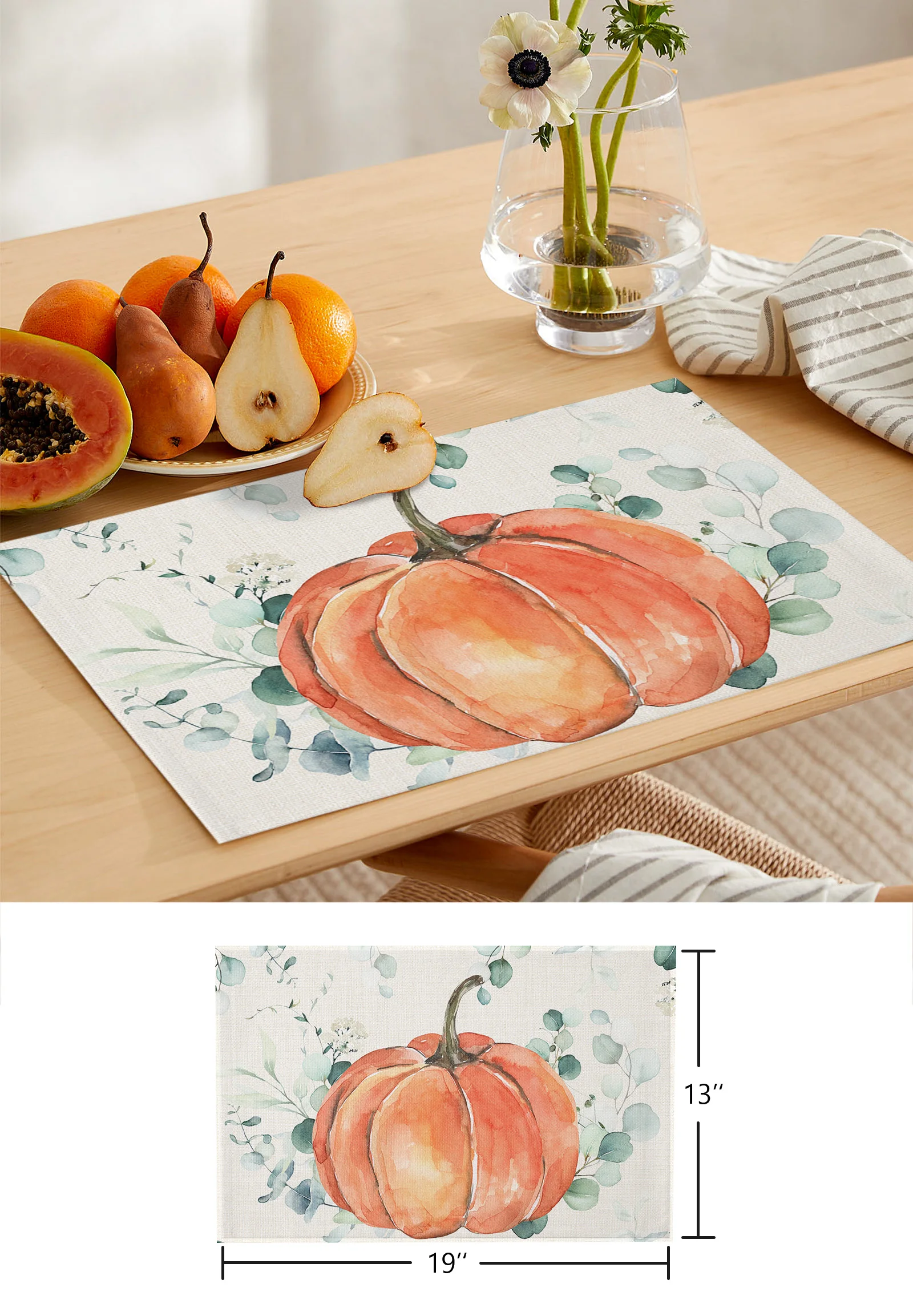 Fall Autumn Harvest Holiday Party Placemat Rustic Vintage Washable ...