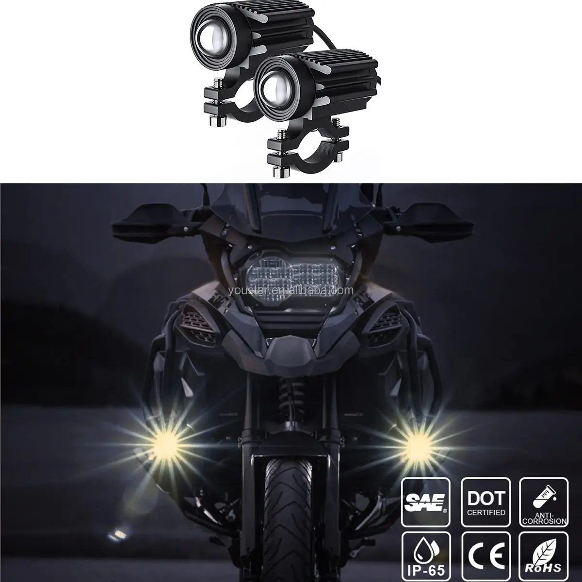Tri-color 60w Super Bright Motorcycle Led Driving Light Amber White ...