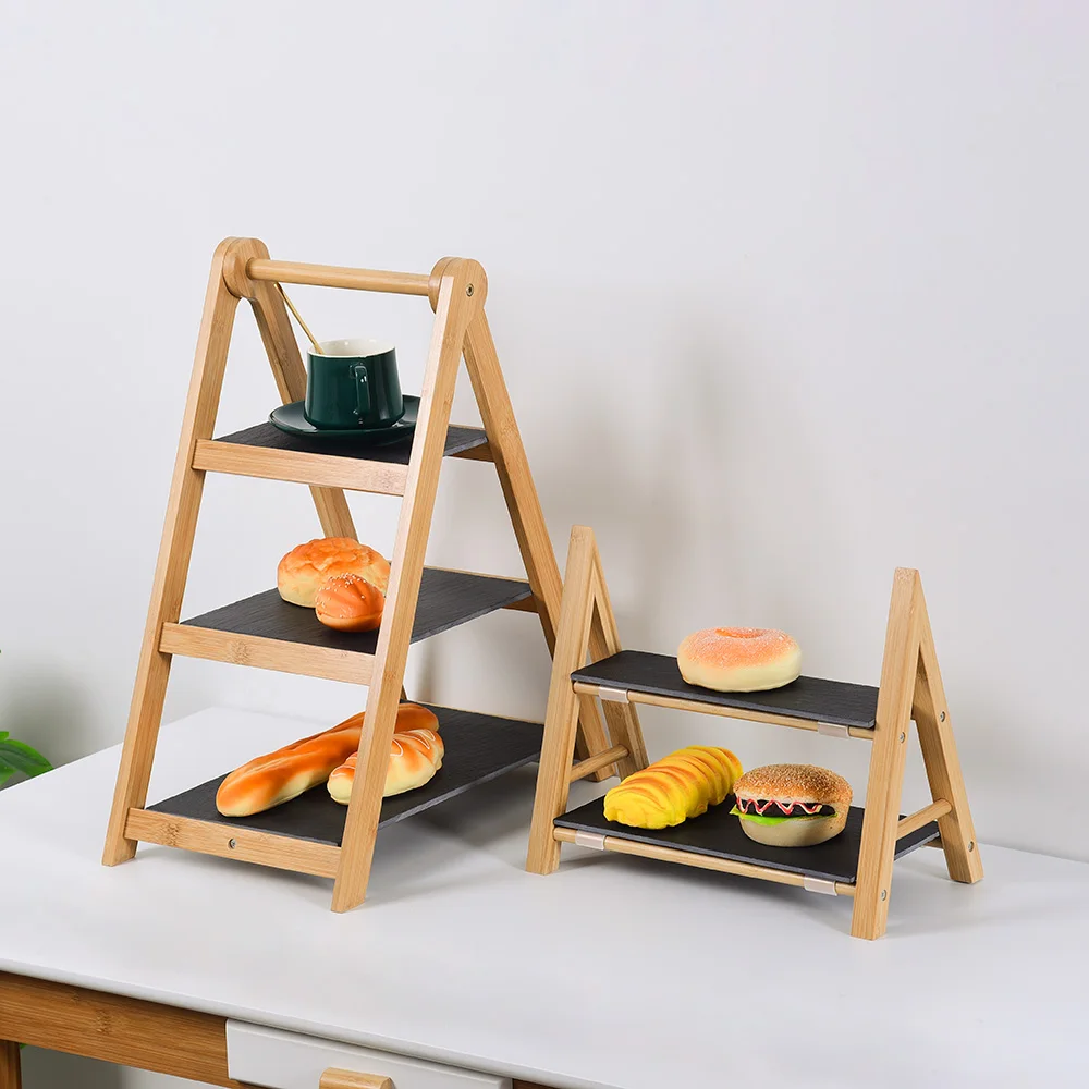 2 Tier Slate Food Display Stand Cheese Board Dessert Cake Stand For ...