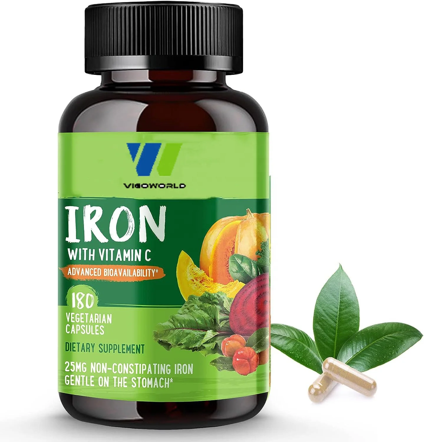 Vegan Iron Supplement With Vitamin C Capsules Organic Whole Foods Iron ...
