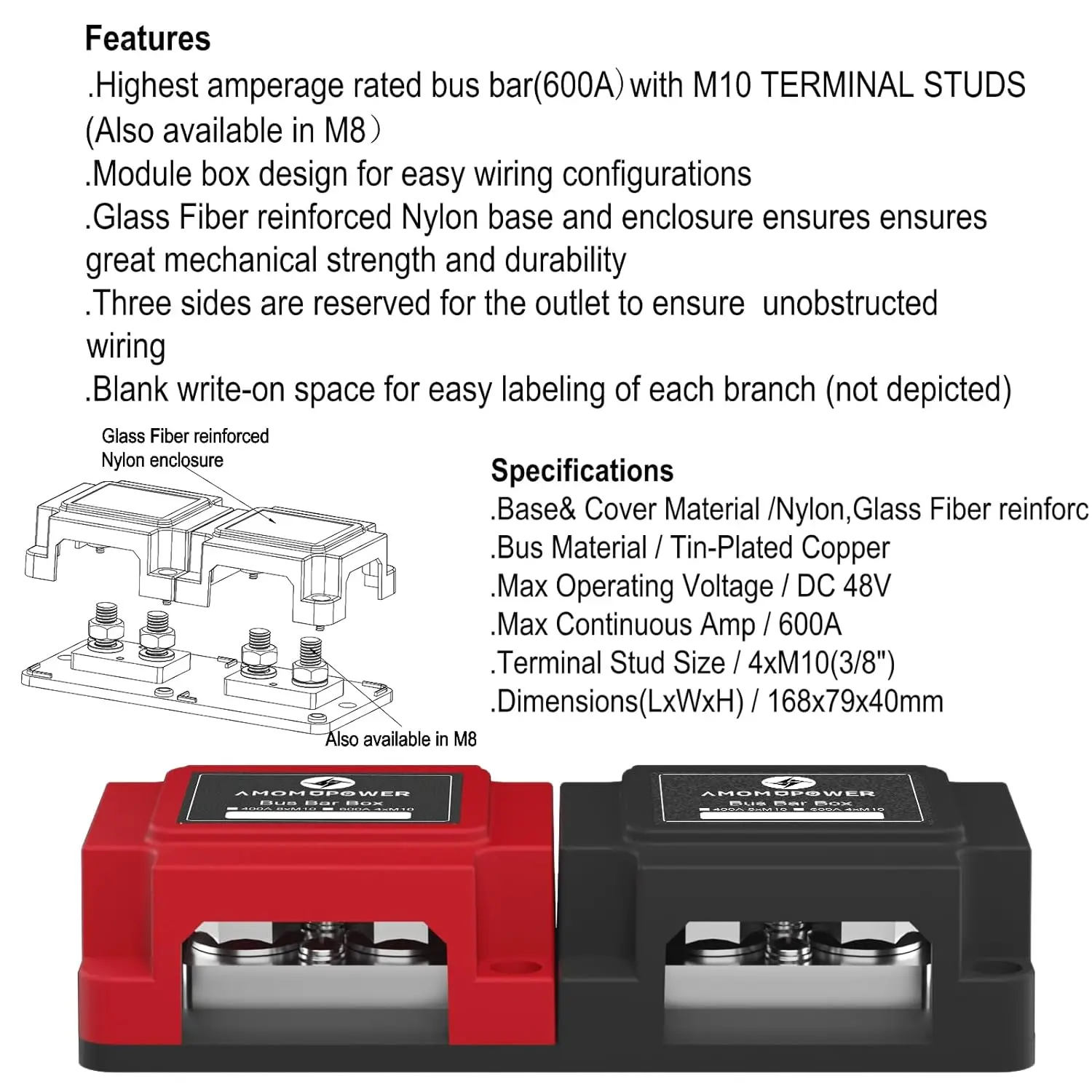 Heavy Duty Power Distribution Block - 600A 48V Bus Bar