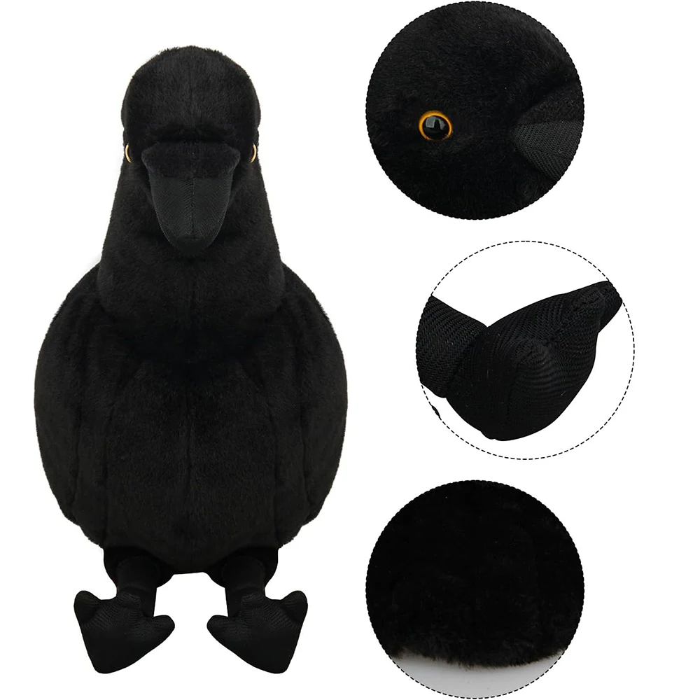 Crow Plush Toy Realistic Raven Doll Stuffed Animal Black Bird Halloween ...