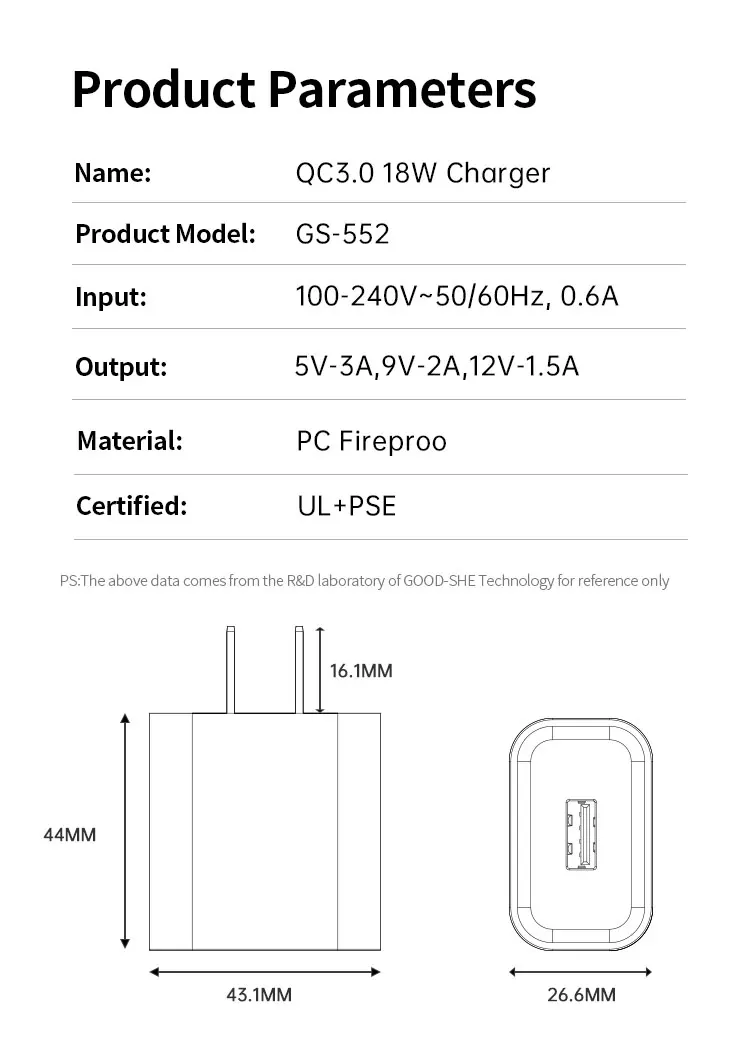 18W Qualcomm Quick Charge 3.0 Travel Wireless Charger