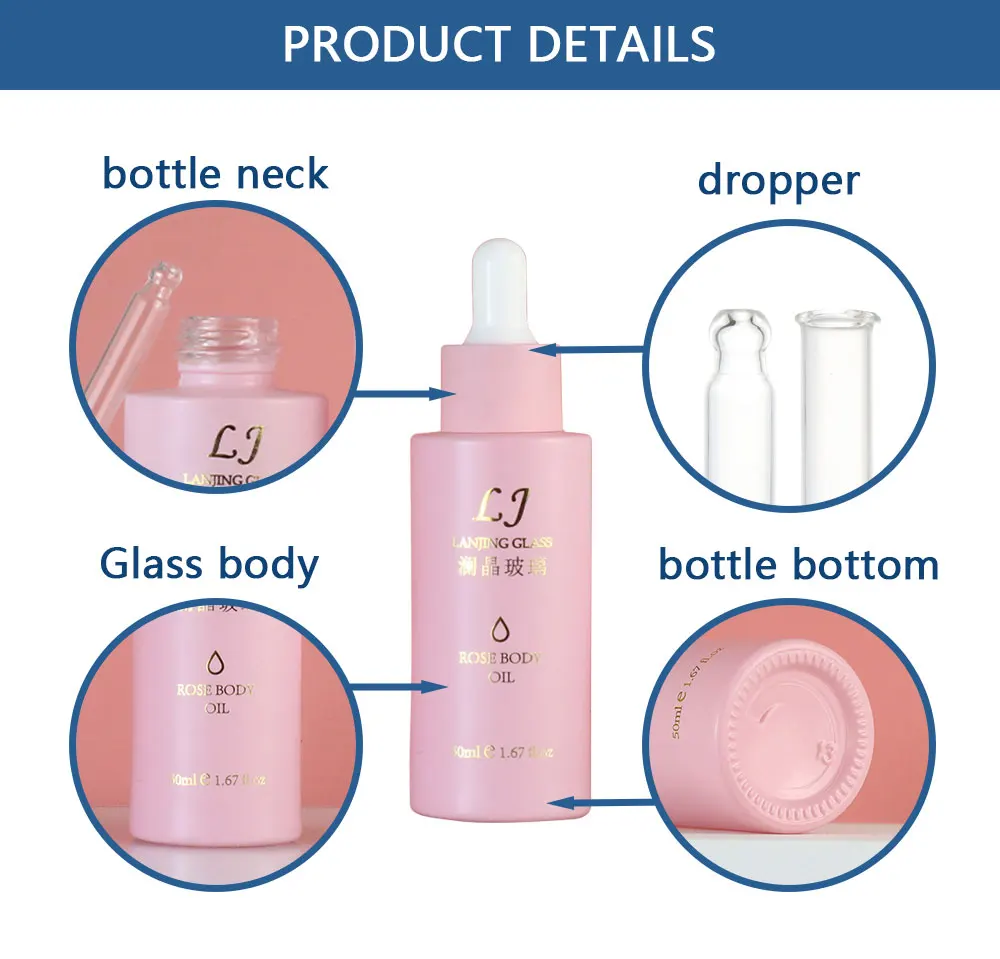 Luxury Glass Skincare Packaging 30ml 50g 60ml 100ml 120ml Empty Cosmetic Lotion Frosted Pink ...