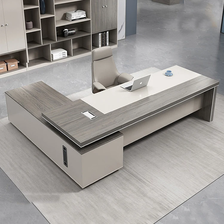 Gray L Shape Single Chief Officer Desk - Modern Office Furniture Set