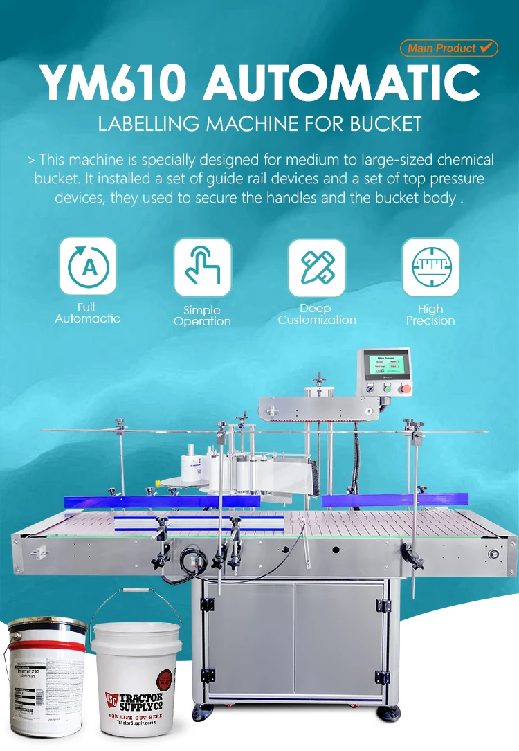 YIMU YM610 Chemical Detergent Labeling Equipment Plastic Hdpe 5-Gallon Bucket Flat Paint Drum ...
