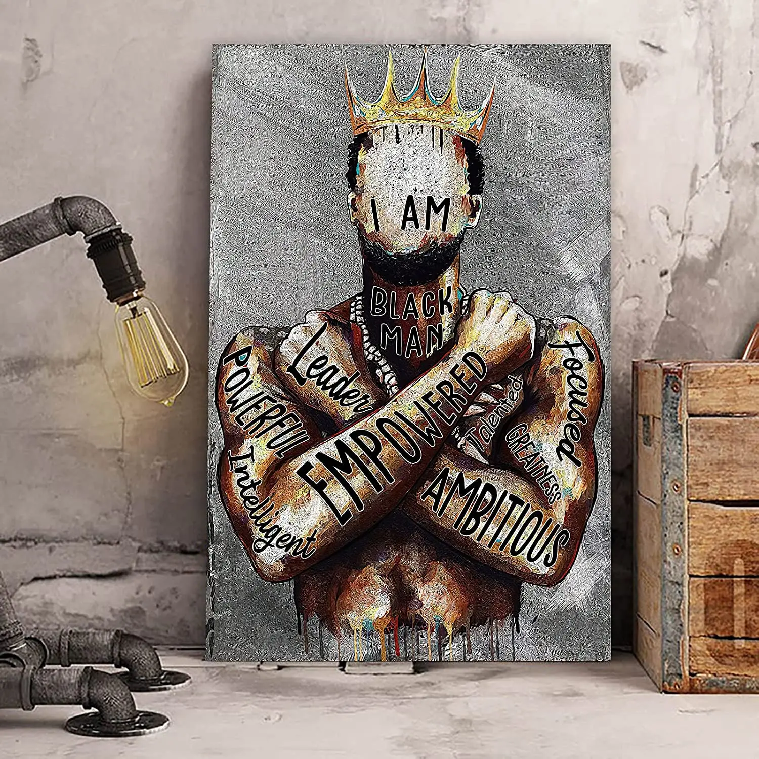 Black Man Wall Art: Empowered King Painting for Motivational Wall Decor ...