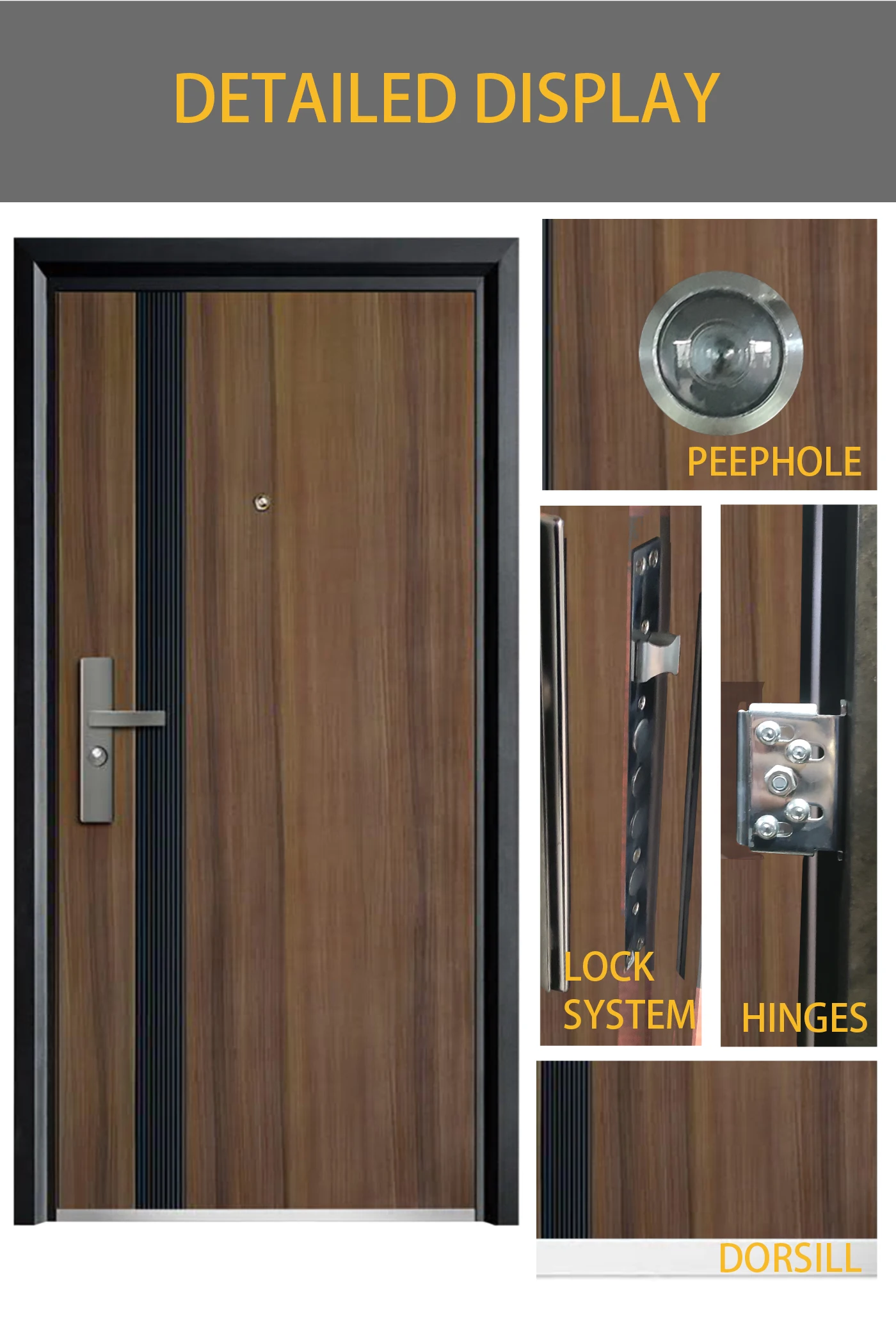 Factory Custom Fashion 5cm Residential Steel Entry Doors Environmental Sound-proof Solid Flush ...