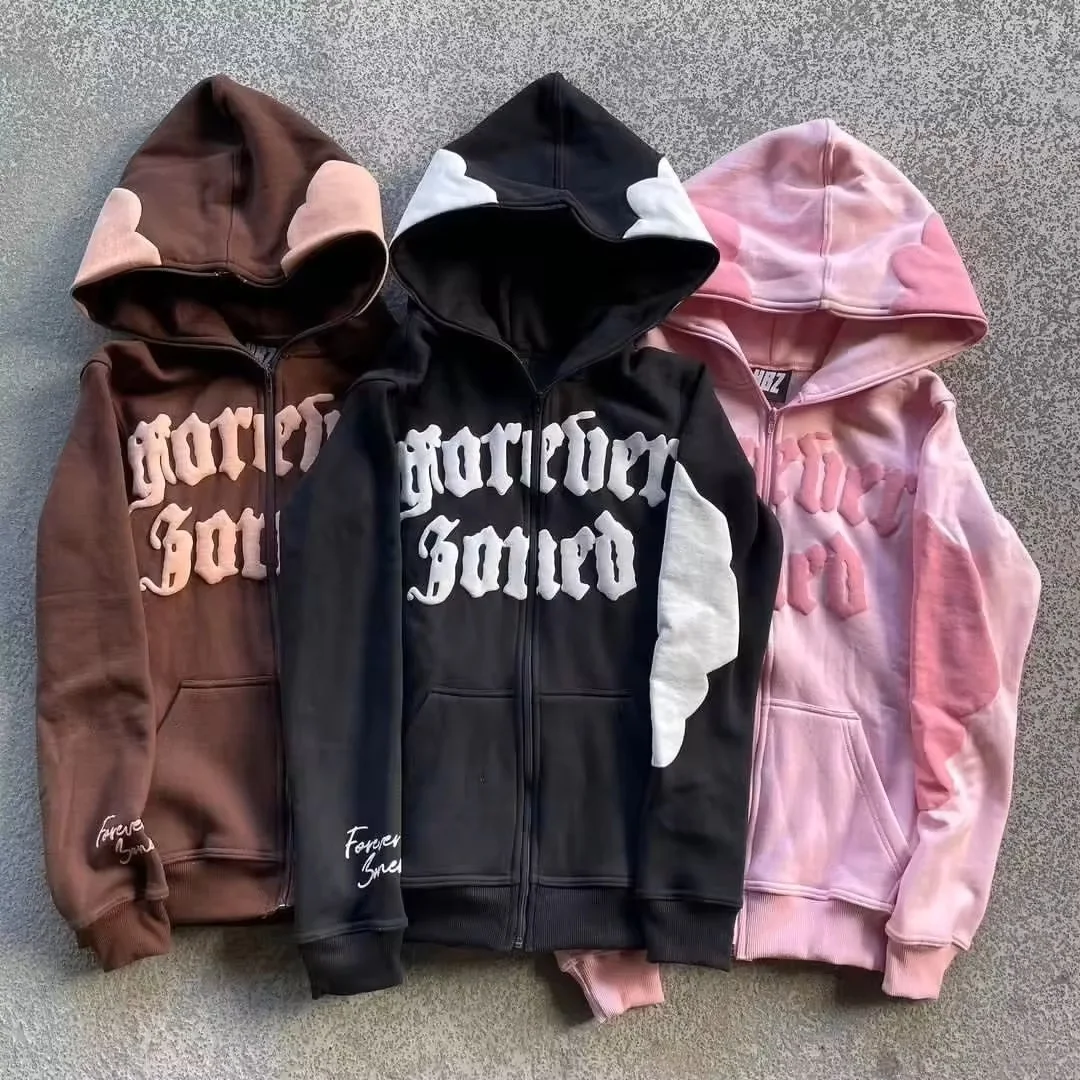 Custom zip-up hoodie, puff print pullover, cotton France terry ...