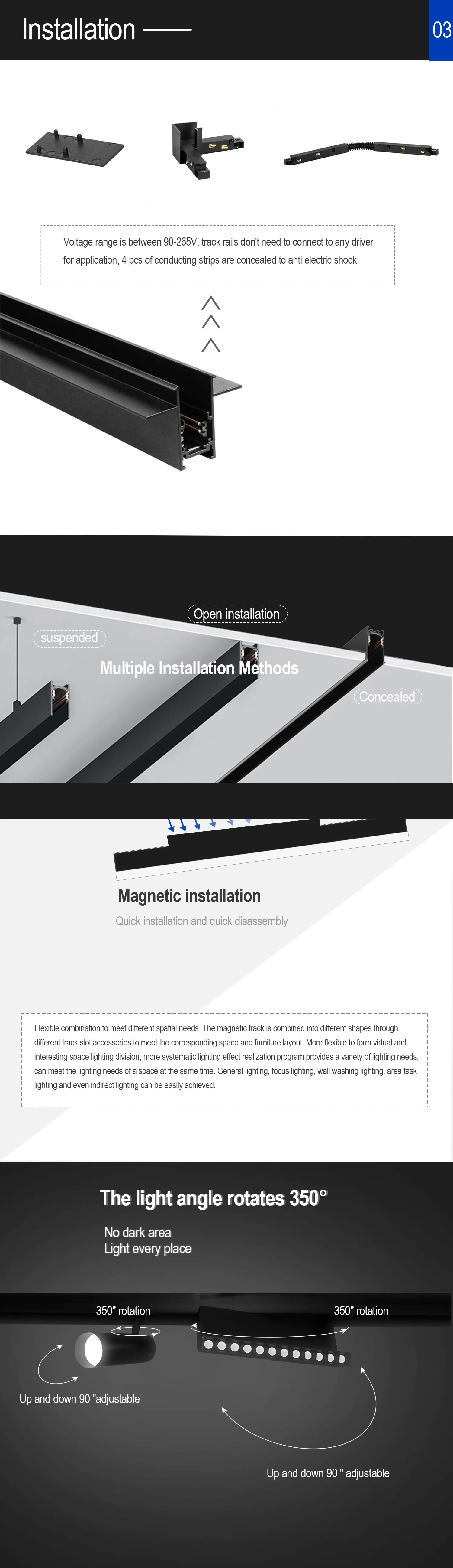 Recessed Surfaced Or Suspended Track Rail 48v Magnetic Track Rail Rail ...