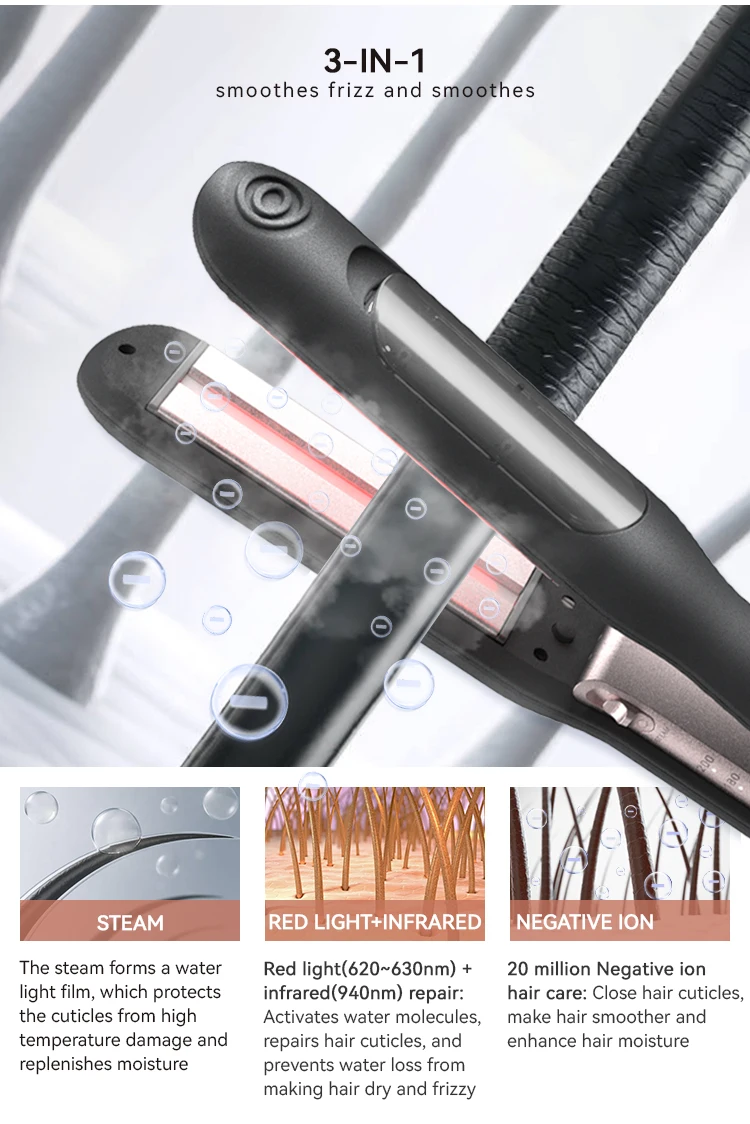 Professional Salon Ceramic Nano Tourmaline Vapor Steam Flat Iron Hair Straightener And Curler 2 ...