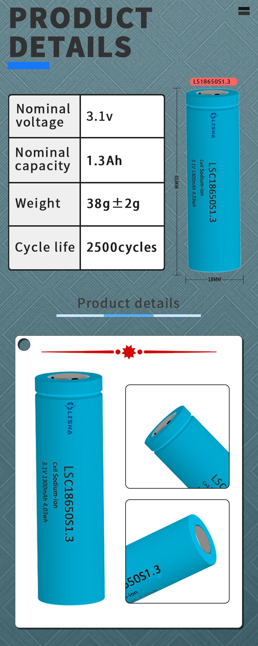 Lisha New Trends Distributor Price Fast Delivery 3.1v 1.3ah Na Ion Battery Cylindrical Sodium ...