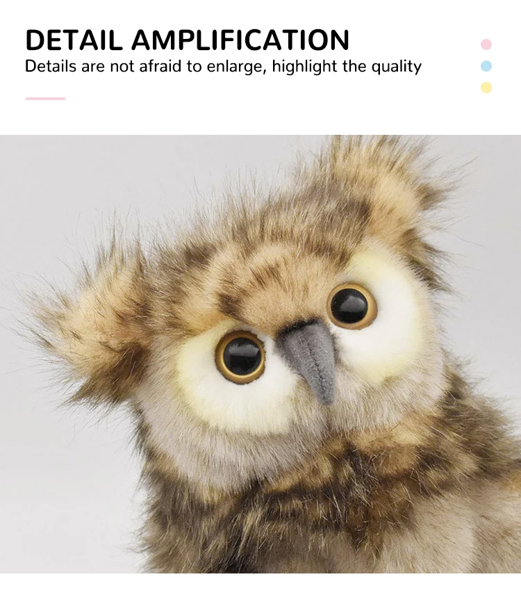 Custom Cute Lifelike Stuffed Animal Plush Owl Hand Puppet Toy Long Hair ...