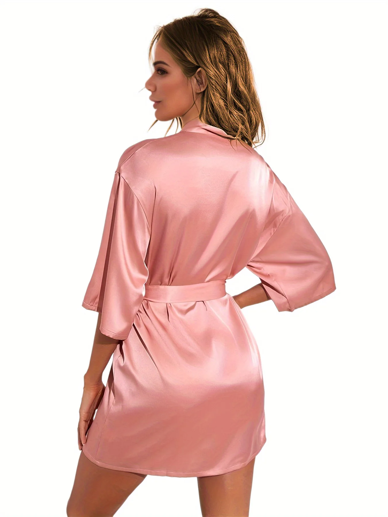 Silk Satin Short Night Robe Women Solid Kimono Fashion Sexy Bathrobe ...