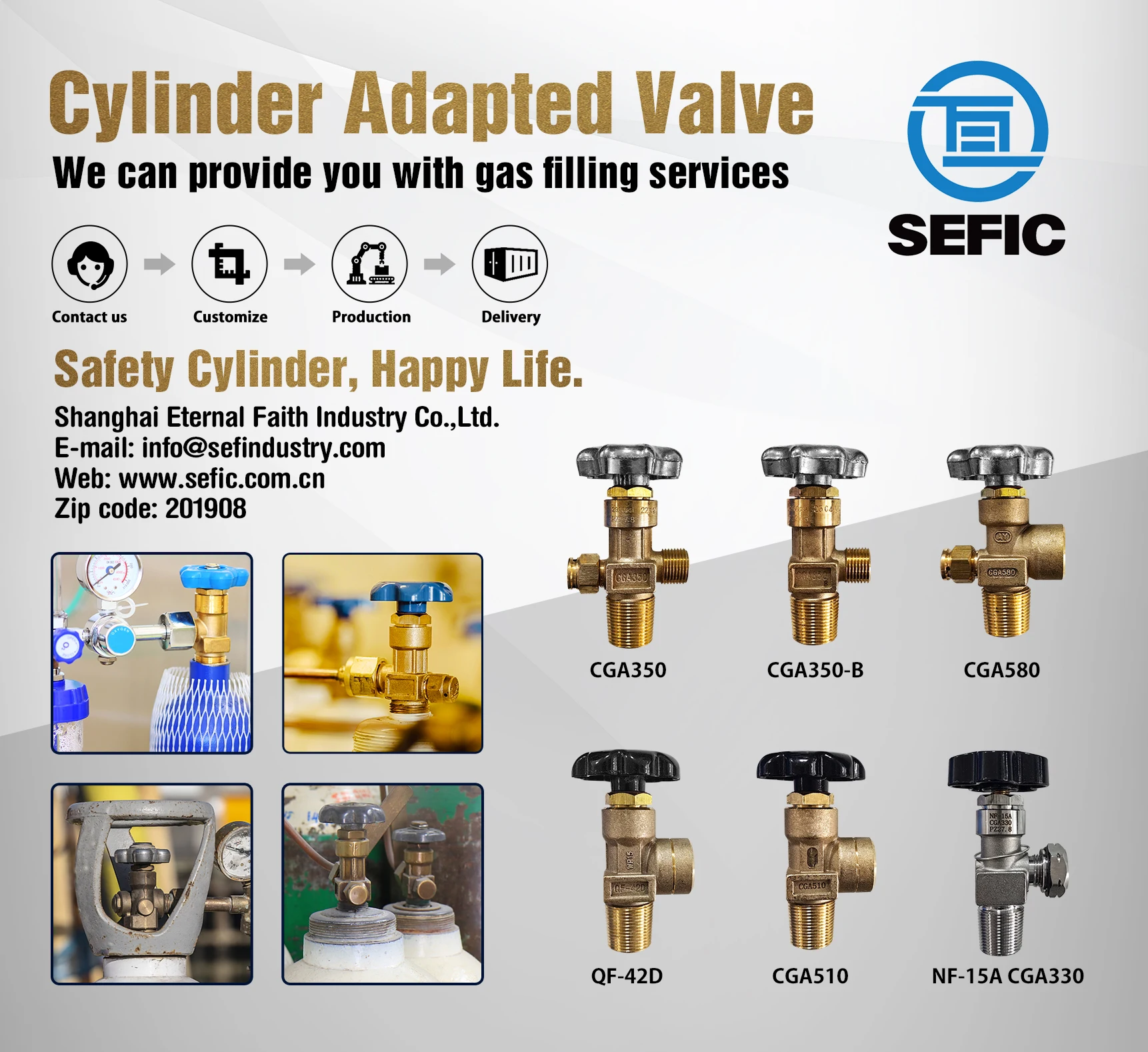 CGA326 CGA540 CGA580 Gas Cylinder Valves - Standard & Customized Support