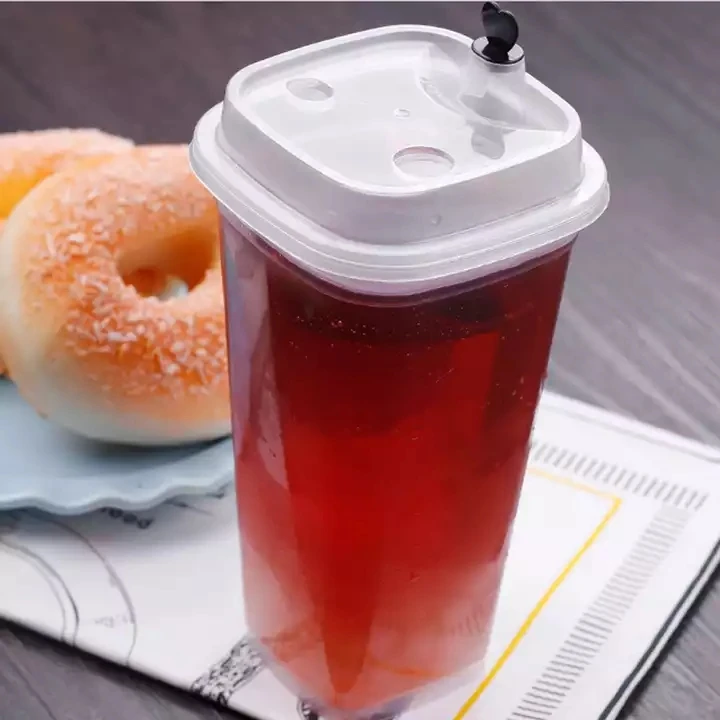 16oz 500ml Disposable Plastic Cup Square Cup With Lid For Juice Milk ...