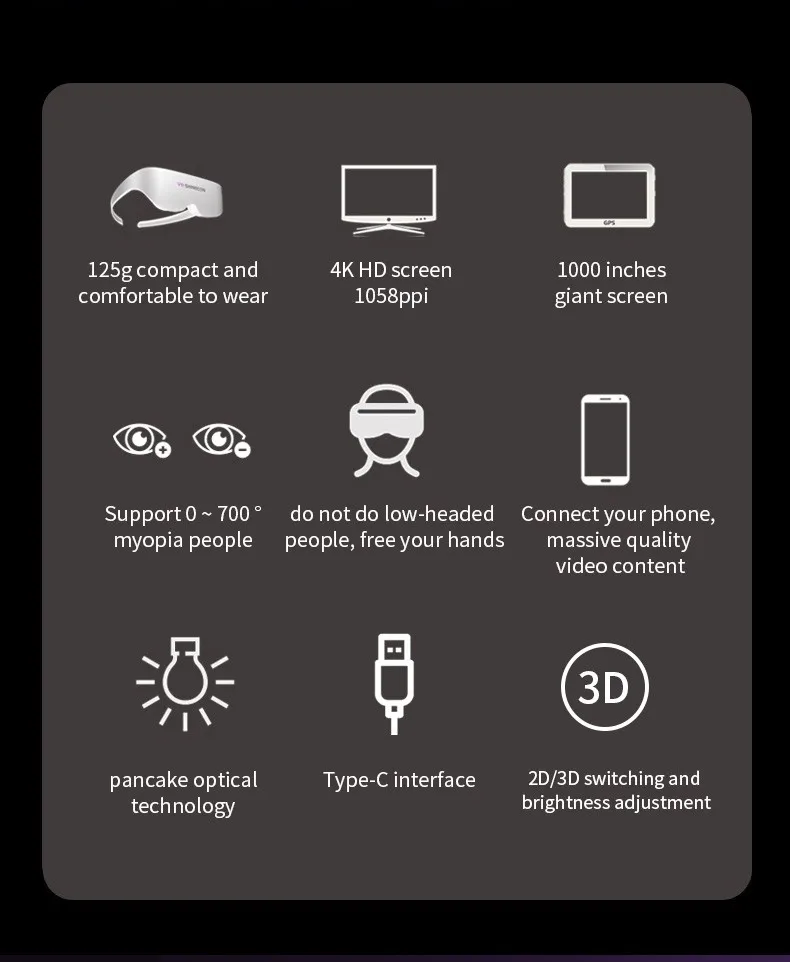 3D 4K VR Glasses - Portable Smart Screen for Android & IOS