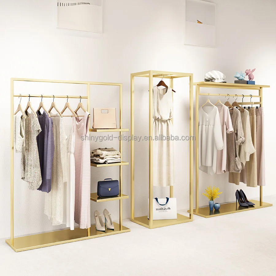Plating Stainless Steel Commercial Clothes Rack Retail Store Stand Gold ...