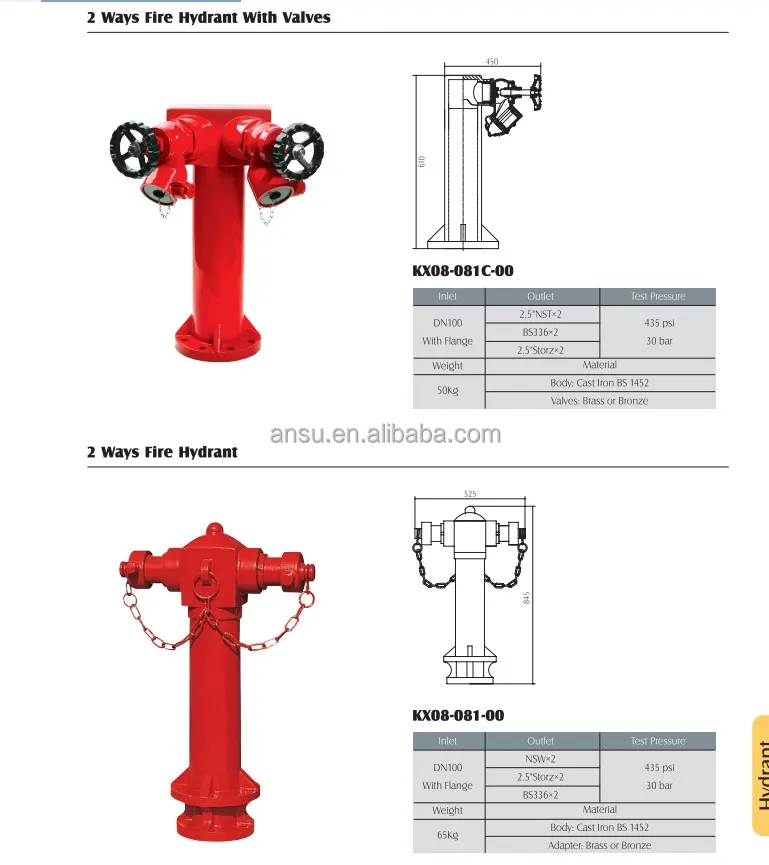 2ways, 3ways Fire Fighting Hydrant with Valves - 4'' 6''