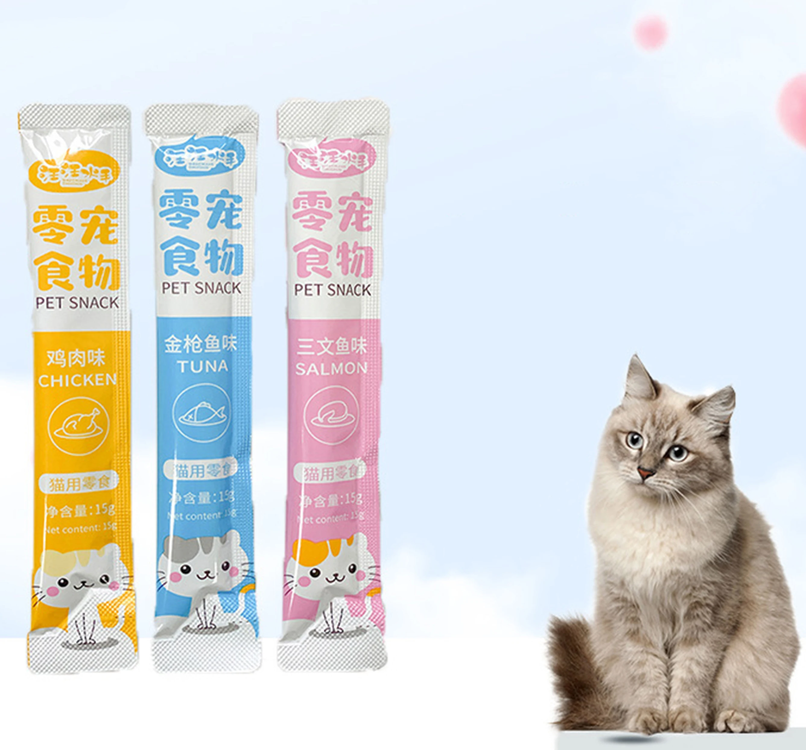 Wholesale 15g Cat Strips Snacks Chicken/tuna/salmon 3 Flavors Kittens ...