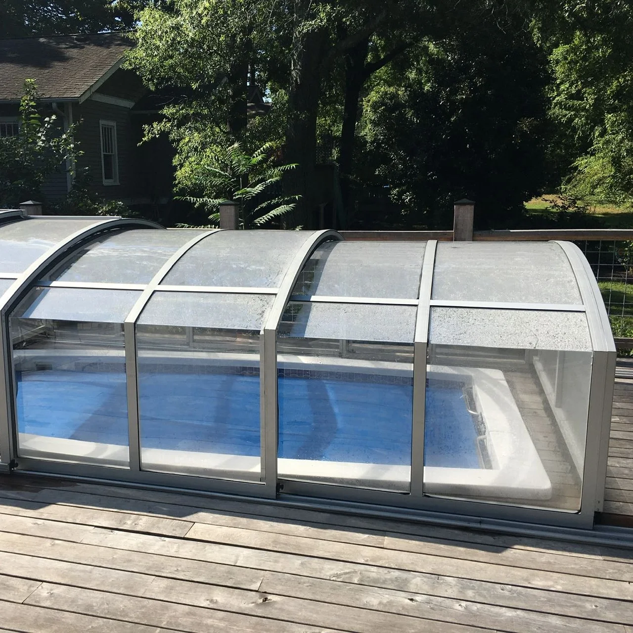 Free Standing Polycarbonate Retractable Pool Cover - Durable & Clear